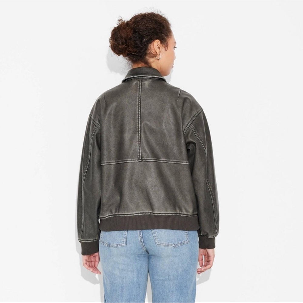 Oversized Leather Bomber Jacket - Gem